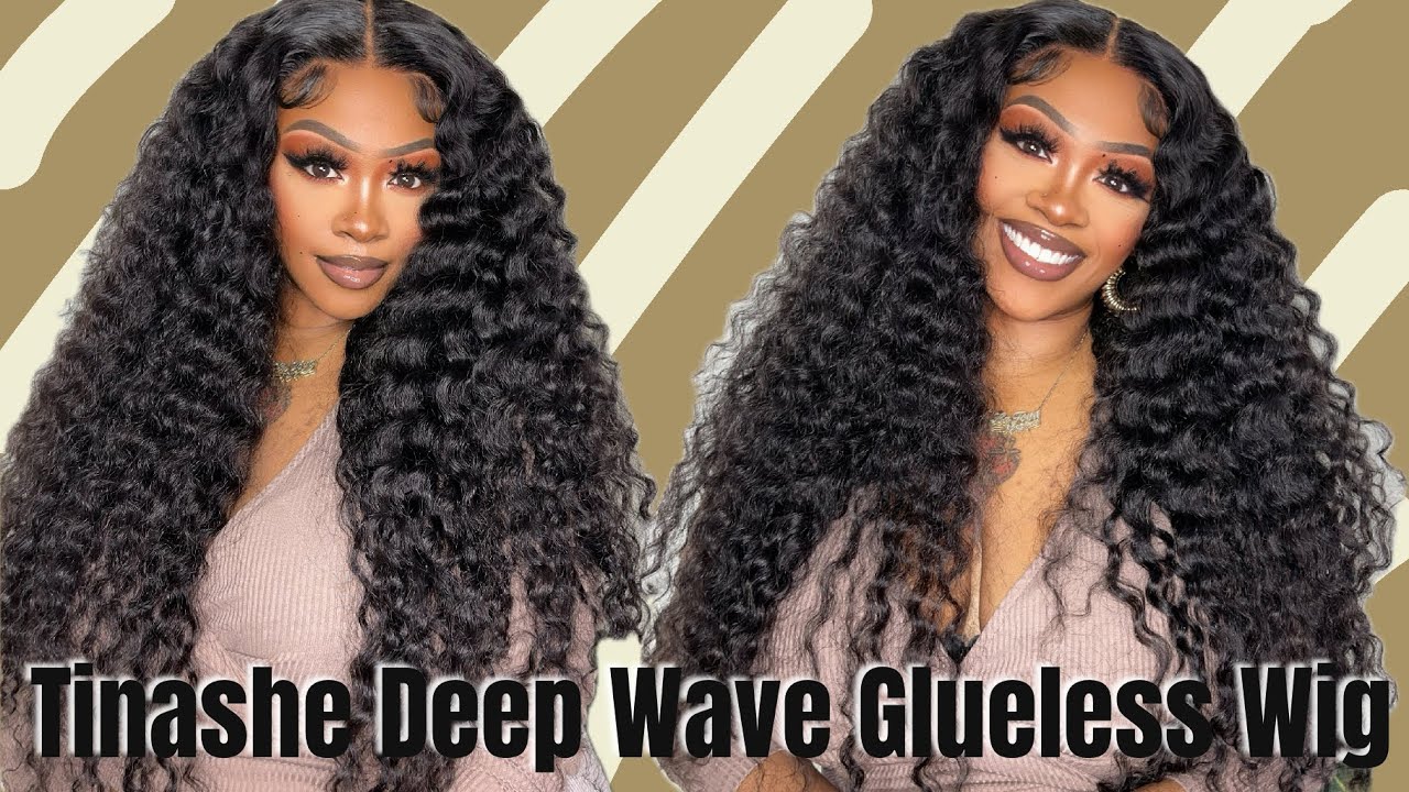 TINASHE DEEP WAVE GLUELESS WIG TUTORIAL - YouTube