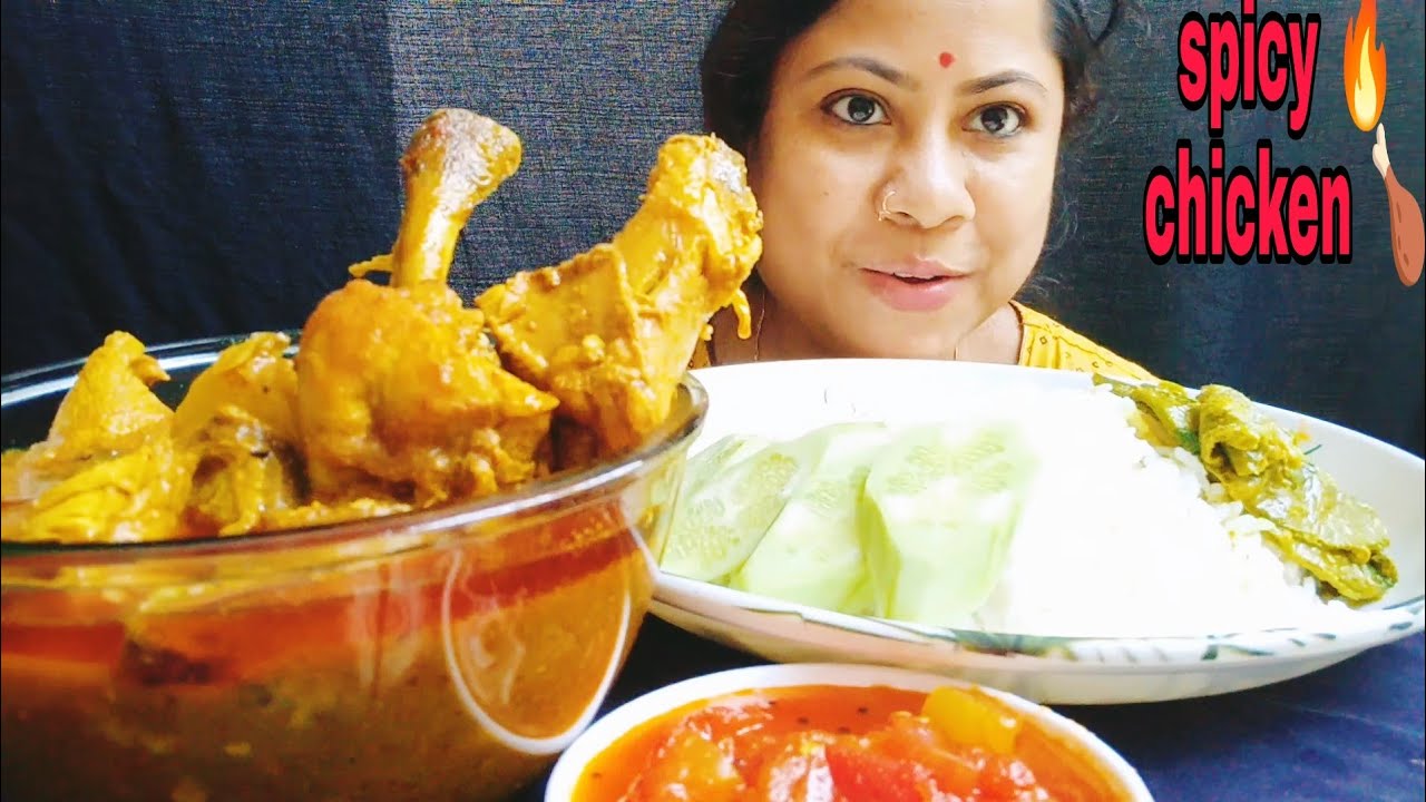 eating show -SPICY 🔥 chicken Lal jhol/chim posto/🍅chatni #Me misty food ...
