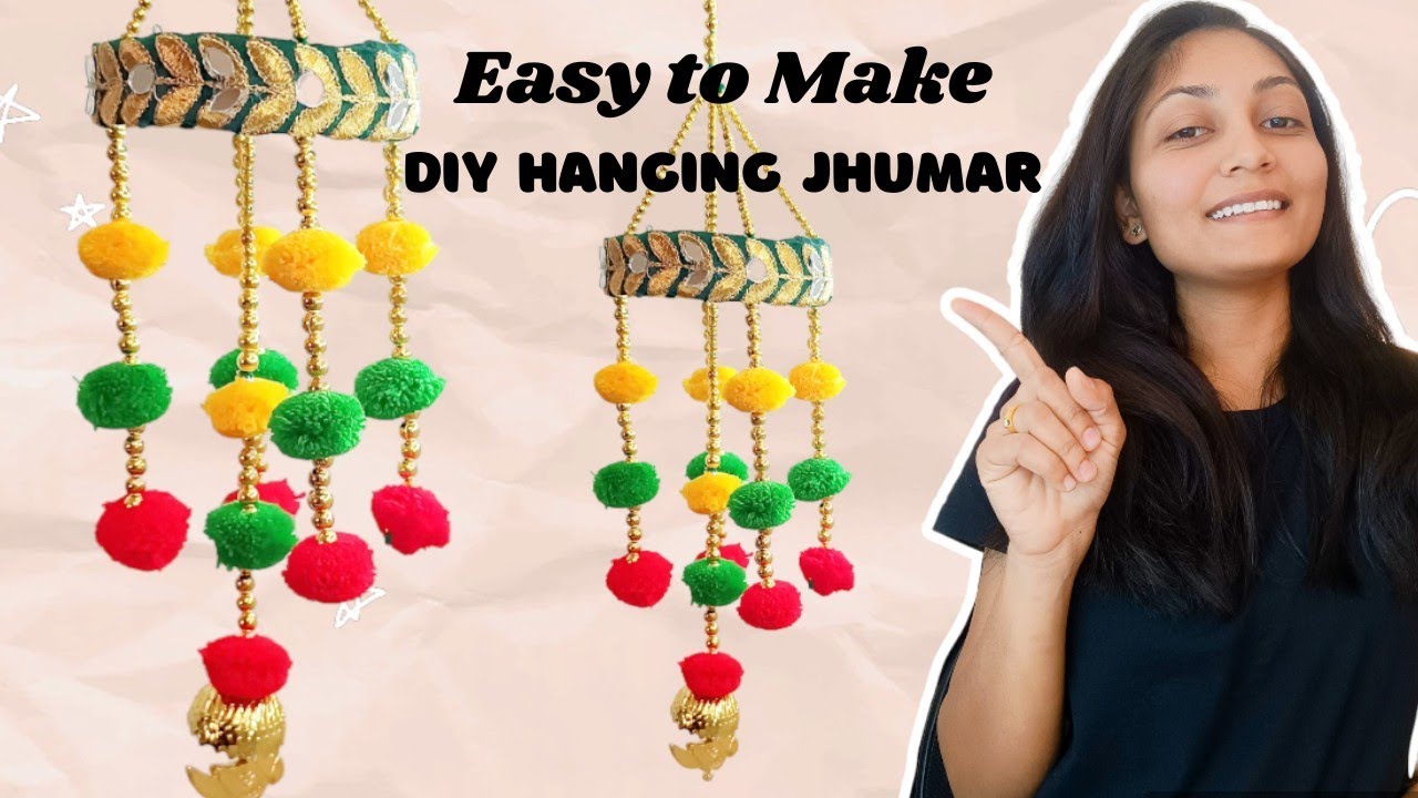 DIY hanging colourful Jhumar/ pom pom jhumar making/ easy to make ...
