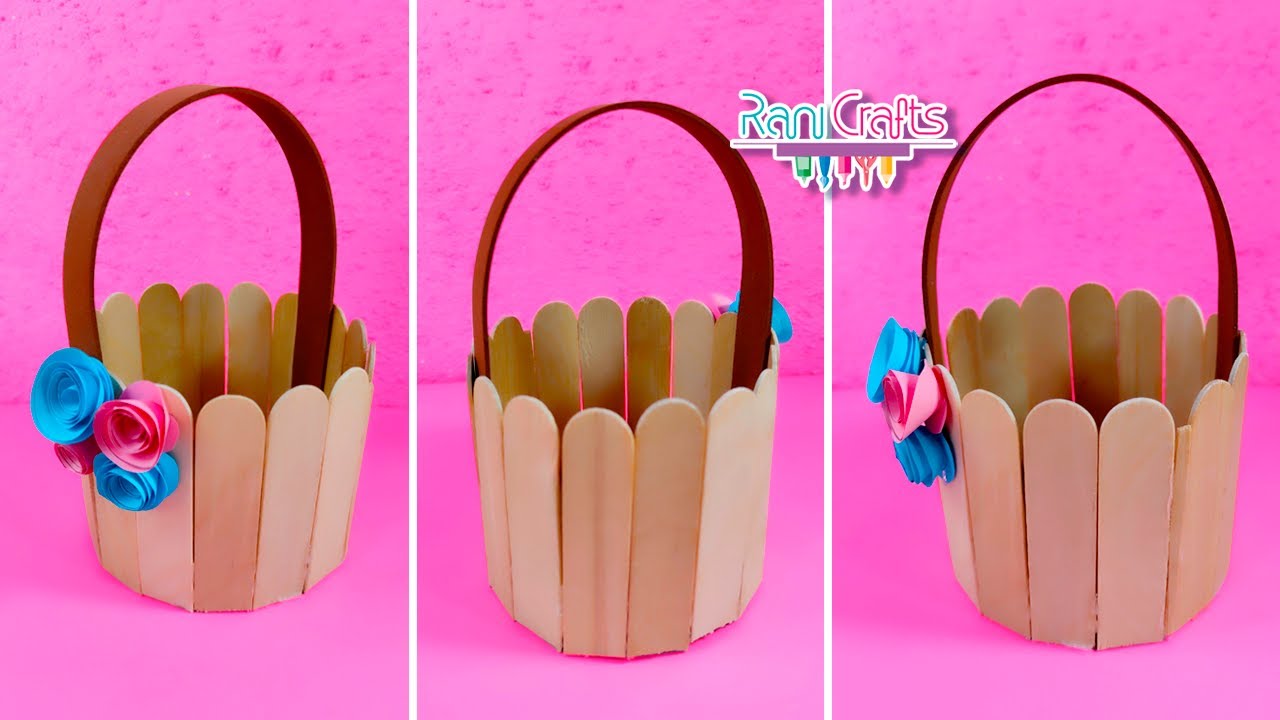 How to Make a Basket with Popsicle Sticks EASY DIY 😍 - YouTube