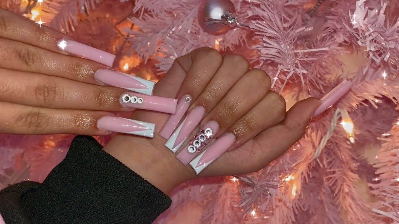 LONG FREESTYLE NAILS TUTORIAL(SWAROVSKI CRYSTALS AND NAIL ART) - YouTube