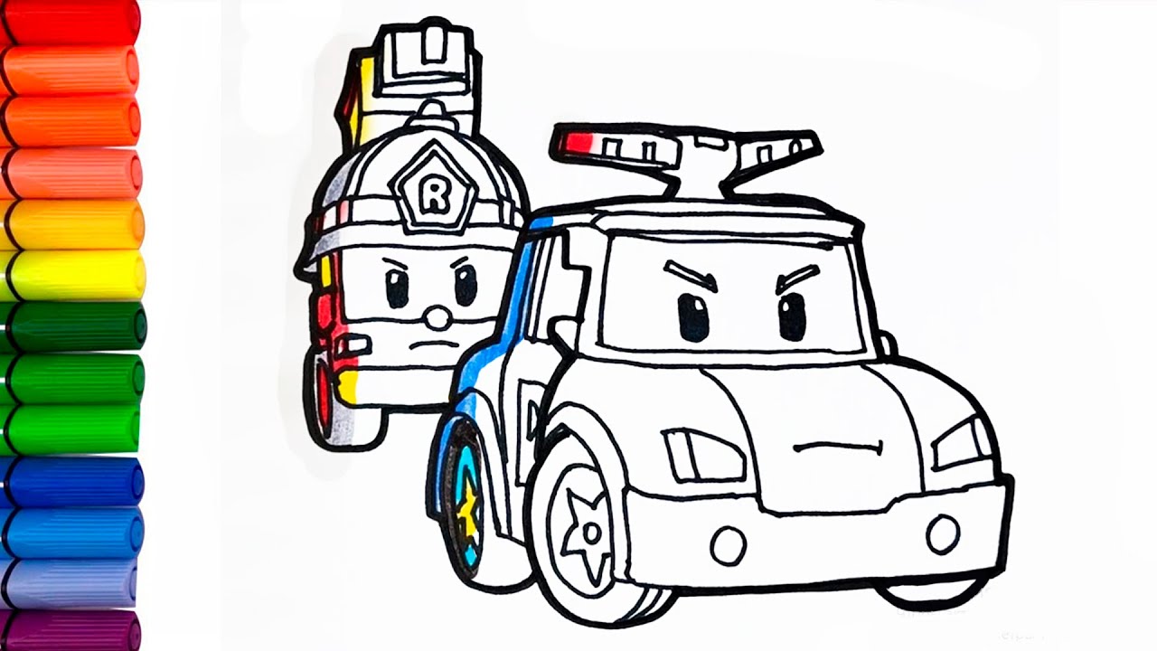 Drawing and coloring Robocar POLI & ROY || Learn how to draw Robocar ...