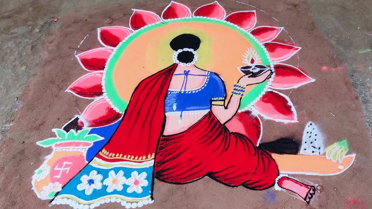 Attractive Rangoli Art 😍 || Realistic Rangoli art || सुंदर रंगोली ...