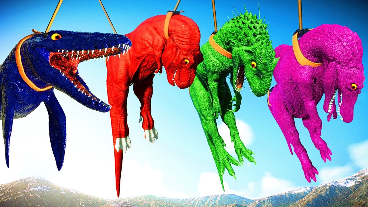 Mosasaurus Colors Vs Red T Rex Vs Blue I Rex Dinosaurs Fighting In Jurassic World Evolution 2