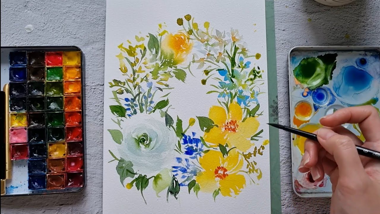 Spring Watercolor Floral Wreath Real Time Tutorial - YouTube