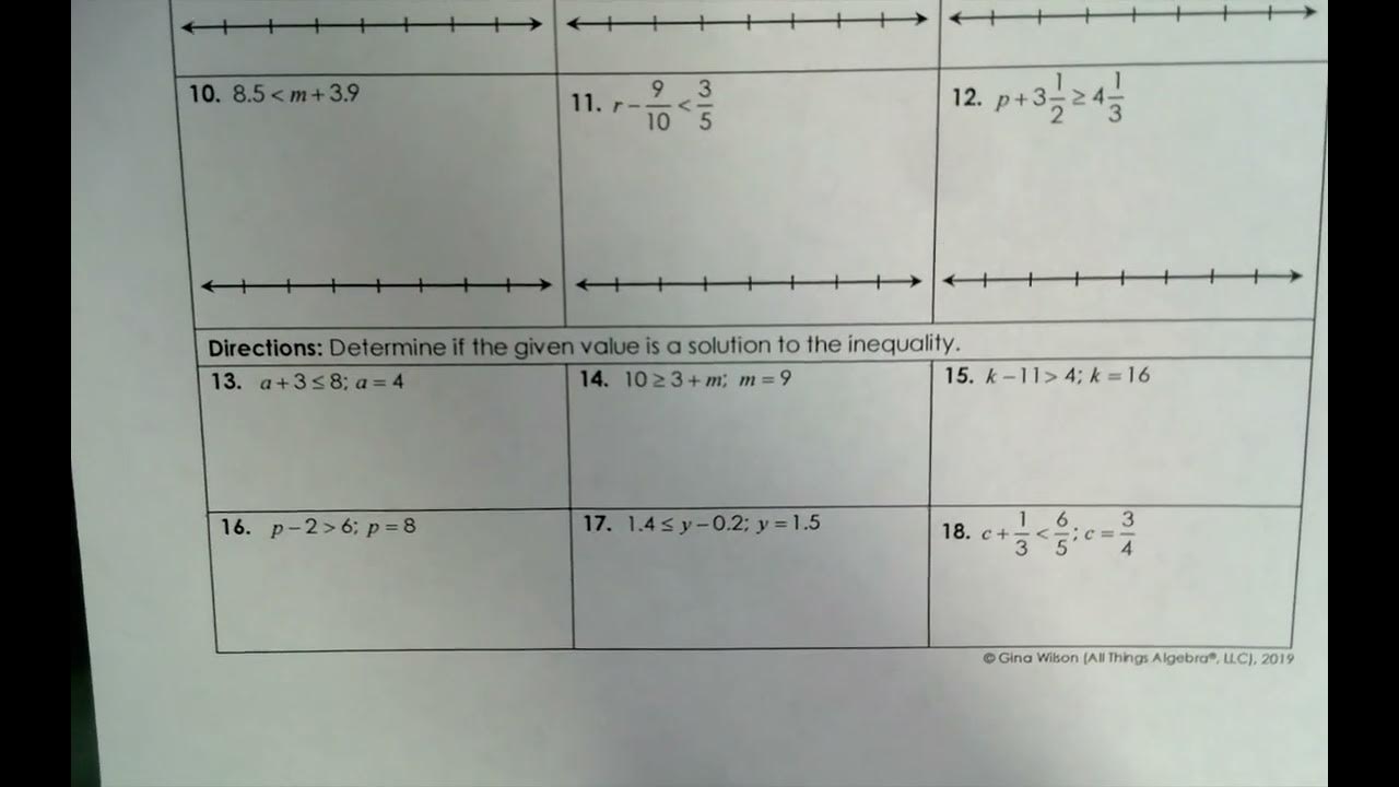 Solving One Step Inequalities Using Addition & Subtraction HOMEWORK ...