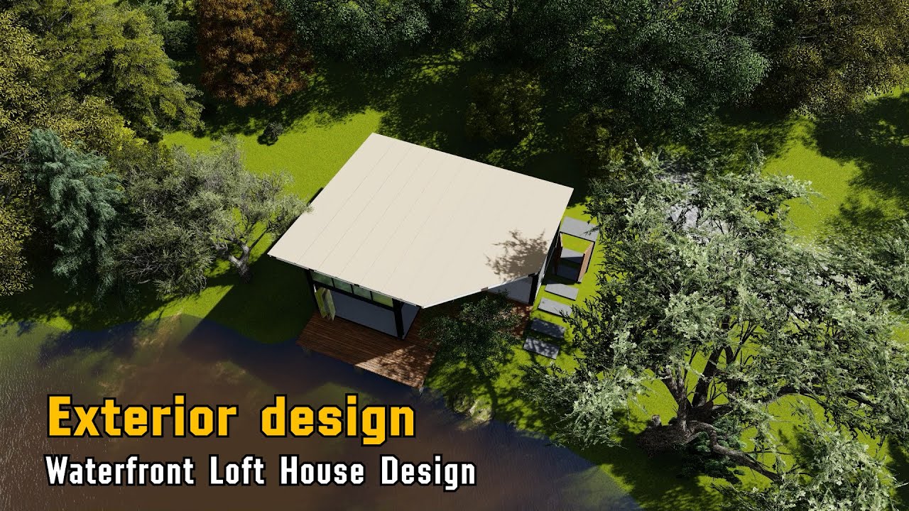 3D house animation exterior design waterfront loft house - YouTube
