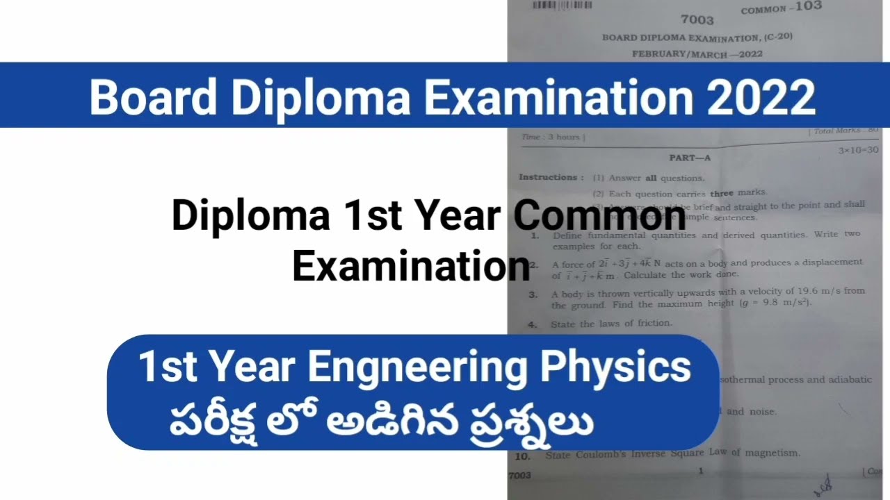 Diploma 1st Semester Physics Exam 2022 Question Paper | Exams Model and ...