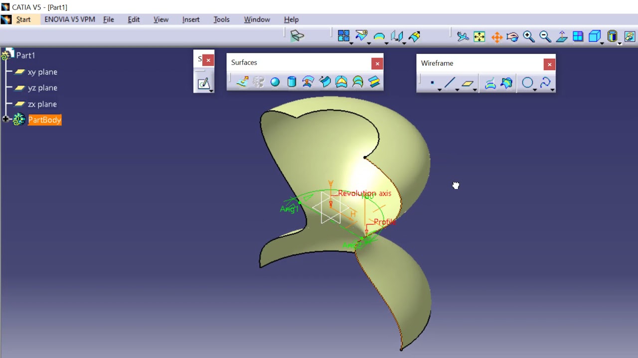 Creating Revolution Surface using CATIA V5 - YouTube
