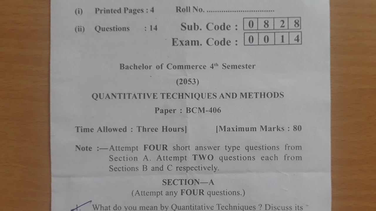 Quantative Technique and Methods (2023) Last year paper Bcom 4th ...