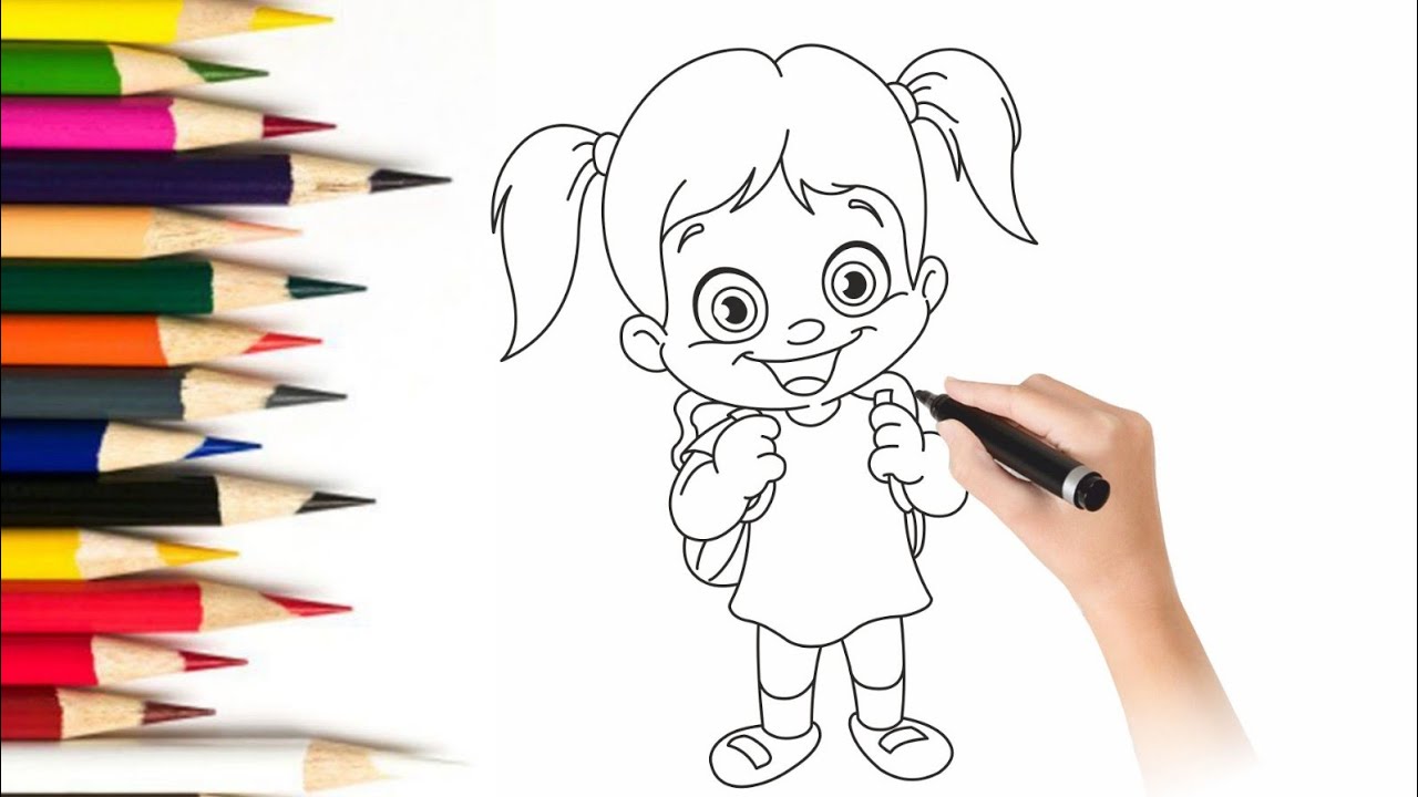 How to Draw a Cute School Girl - Simple Drawing for Kids - YouTube