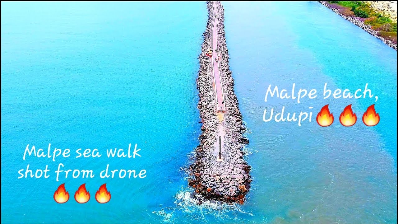 Malpe beach sea walk Udupi aerial video from drone | ಮಲ್ಪೆ ಸಮುದ್ರ ತೀರ ...