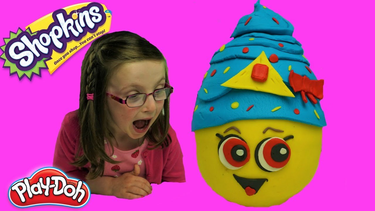 Giant Shopkins Cupcake Queen Play-Doh Surprise Egg + Twozies & My ...