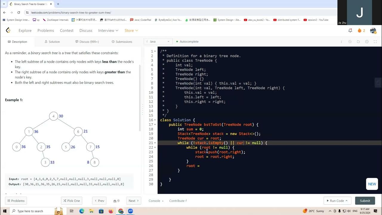 1038 Binary Search Tree To Greater Sum Tree Youtube