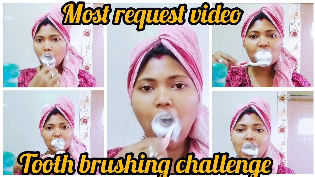 tooth brushing challenge with wearing head towel //most request video ...