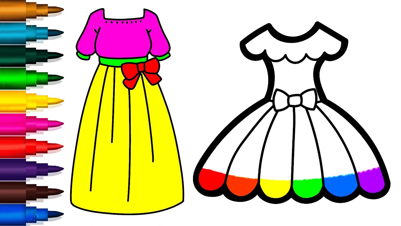 Menggambar Dan Mewarnai Dress Warna Warni | Belajar Menggambar Dan ...