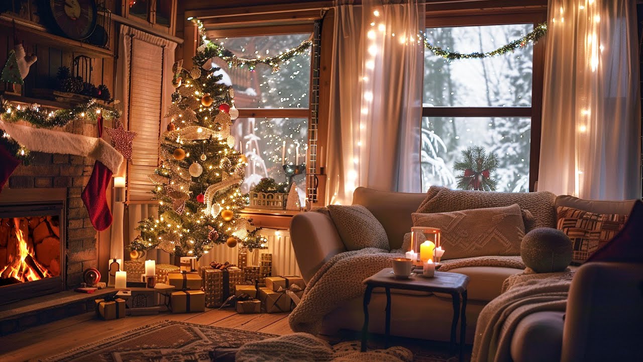 Warm Christmas Nights - Fireplace Relaxation in the Living Room | Merry ...
