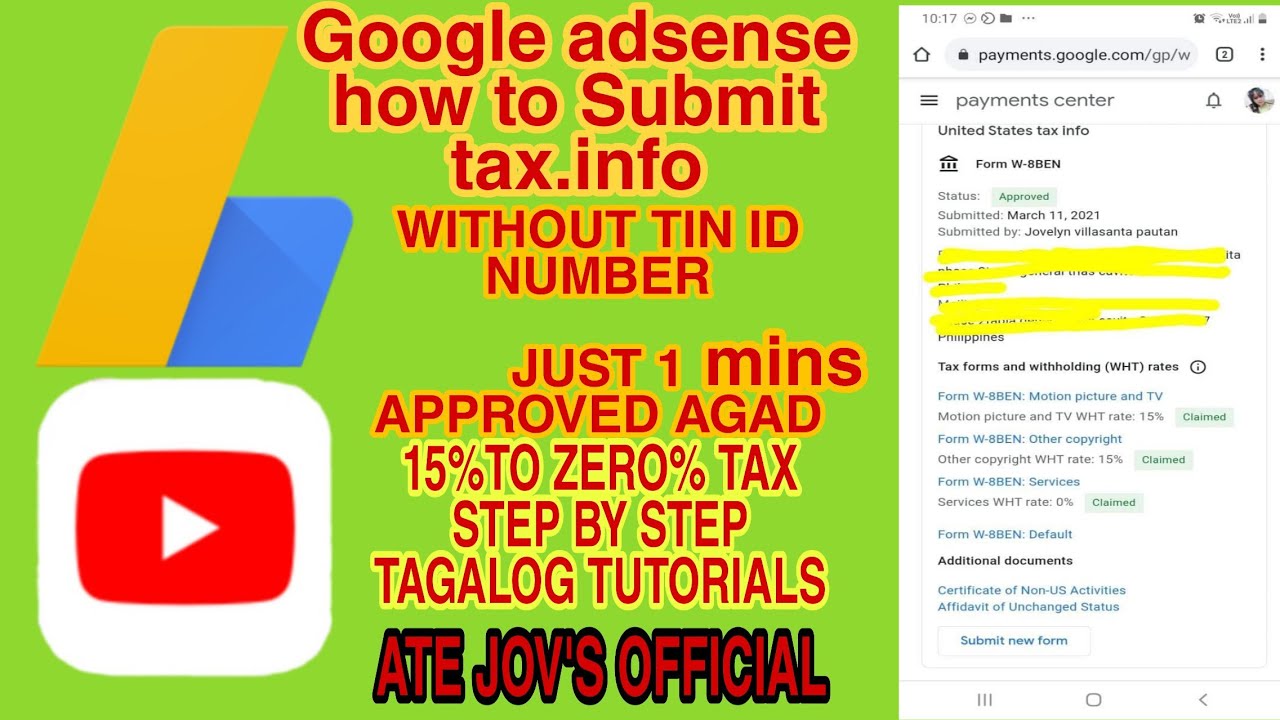 #TAXINFOGOOGLEADSENSE HOW TO SUBMIT TAX INFO TAX GOOGLE ADSENSE WITHOUT ...