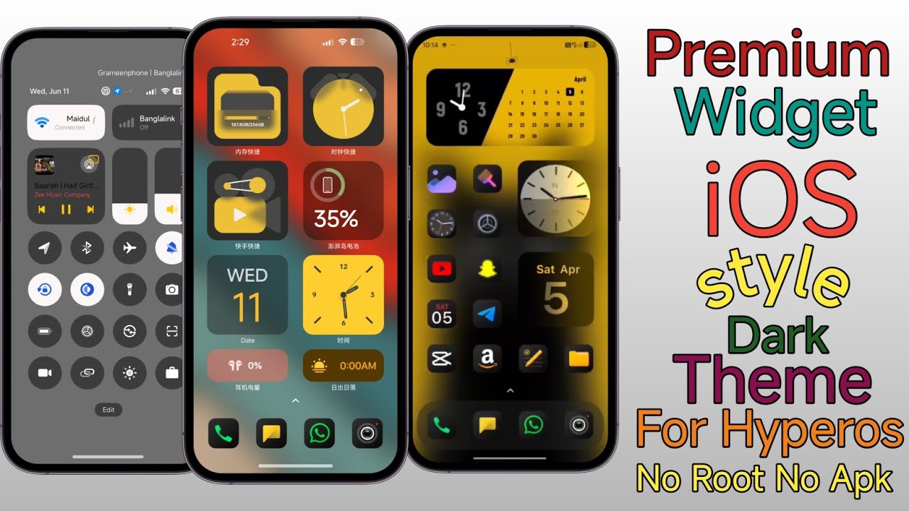Premium Widget iOS Style Dark Theme for HyperOS - No ROOT🚫 No APK🚫 ...
