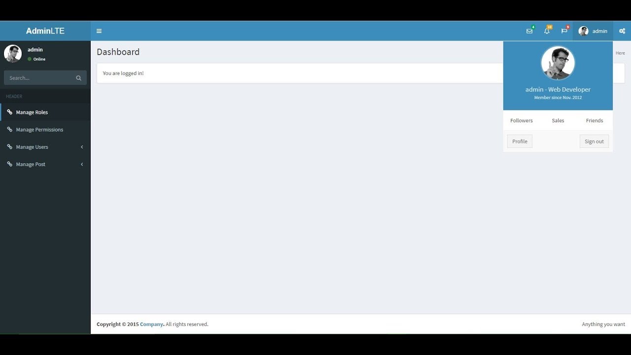 Laravel 5.6 Laravel Permission Admin Panel LTE part 1 - YouTube