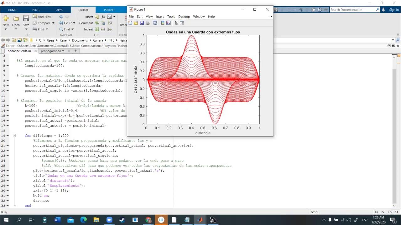Ecuación de onda para una cuerda con extremos fijos - Matlab - YouTube