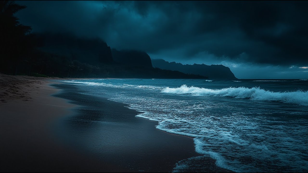 Deep Sleep with Ocean Waves | Gentle Rolling Waves and Dark Night ...