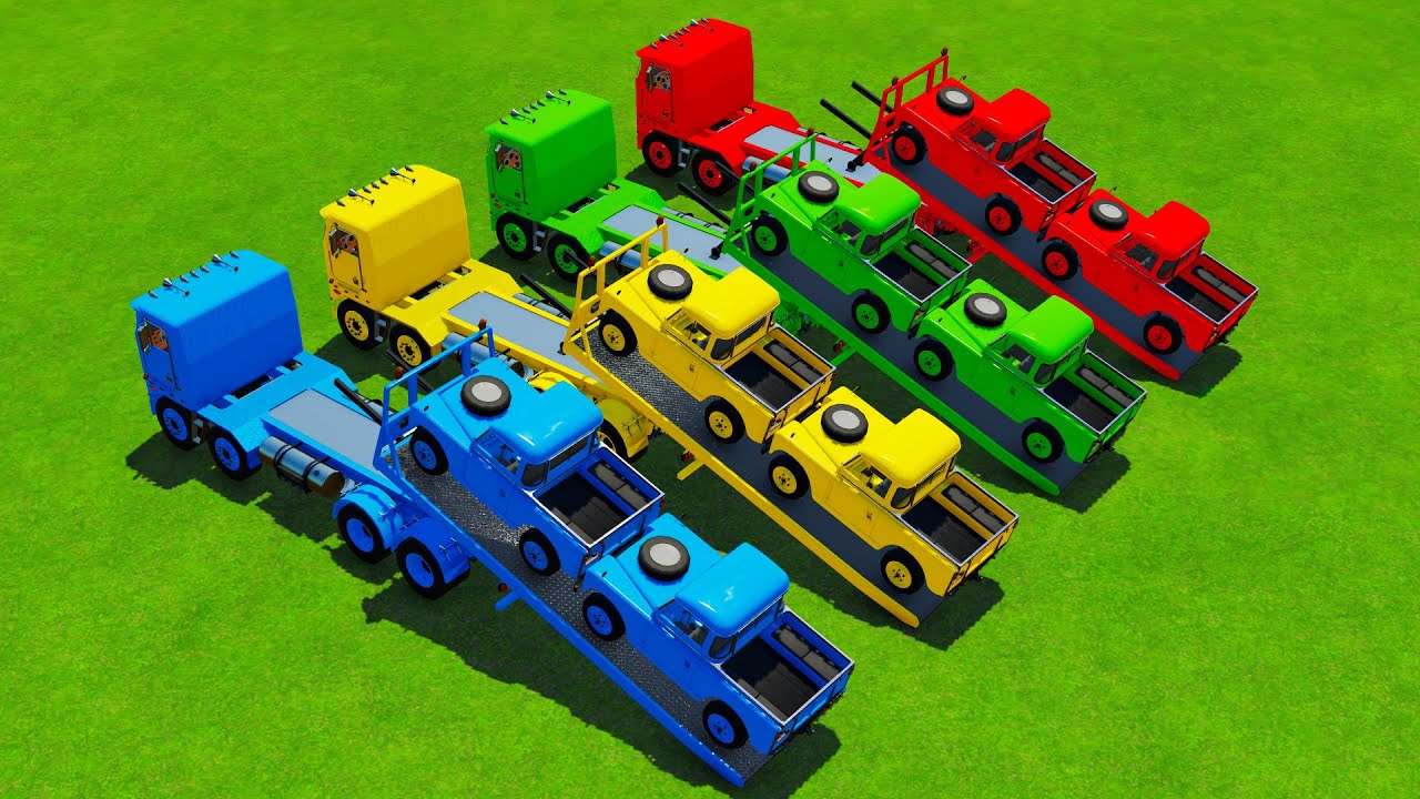 TRANSPORTS OF COLORS ! TRANSPORTING MINI TOY CARS TO PARKING Farming ...