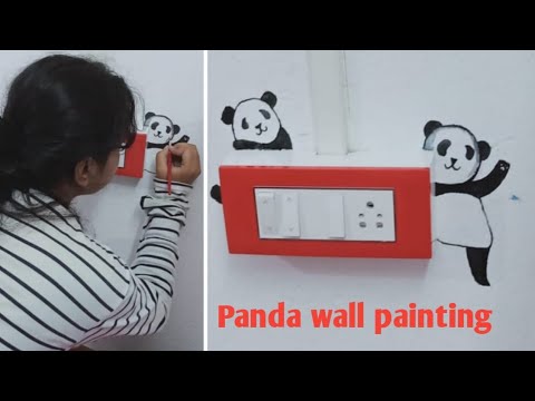 How to draw panda on the wall /Two cute panda 🐼 wall painting step by ...