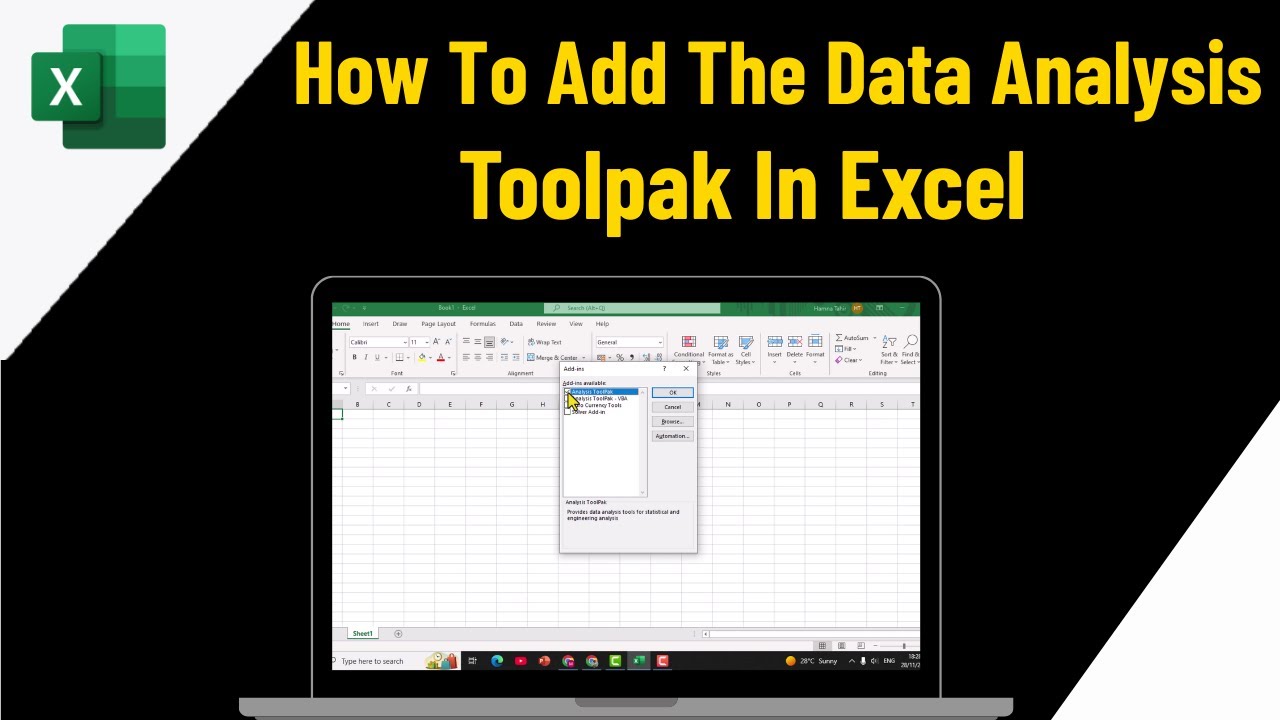 How To Add The Data Analysis Toolpak In Excel - YouTube