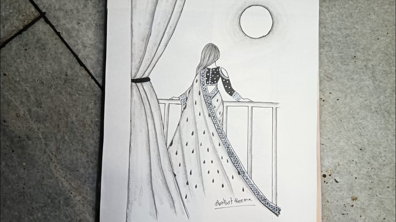How to draw easy girl drawing sitting on her balcony|for beginners ...