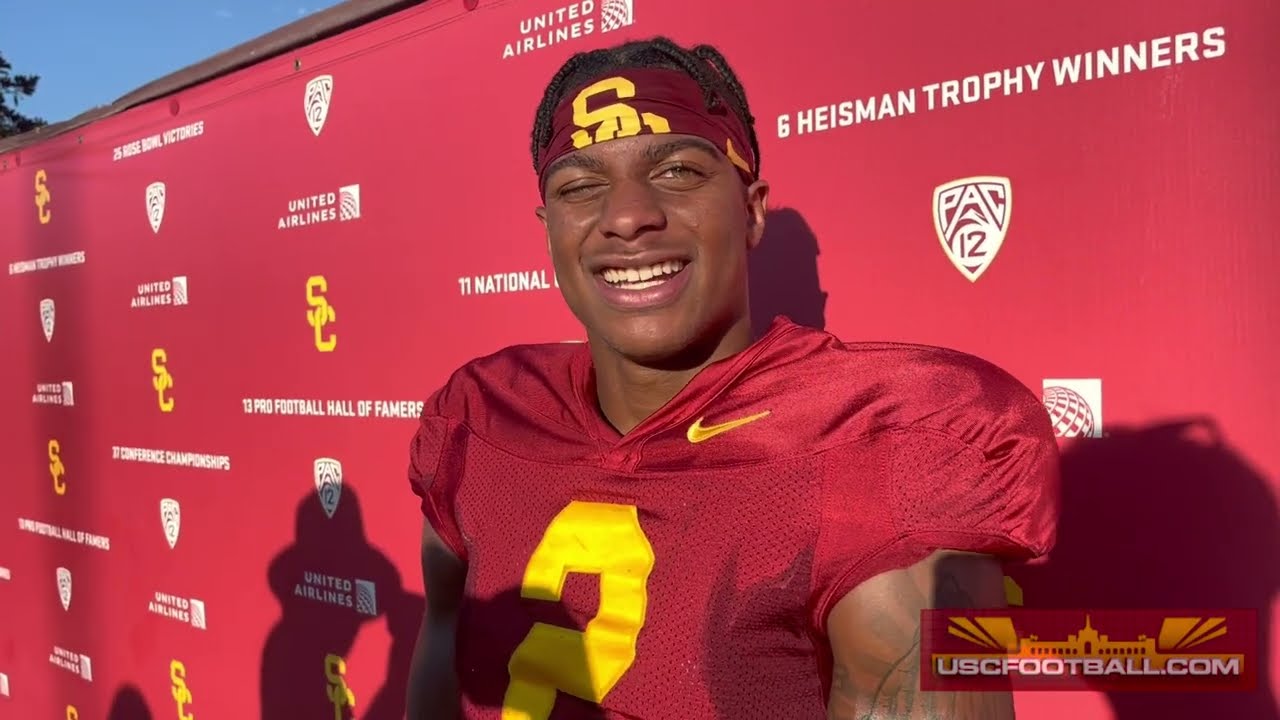 USC WR Brenden Rice after Wednesday practice of Rice week - YouTube