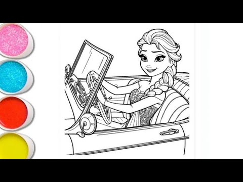 Elsa frozen Drive car drawing|how to draw Elsa frozen|drawing and ...
