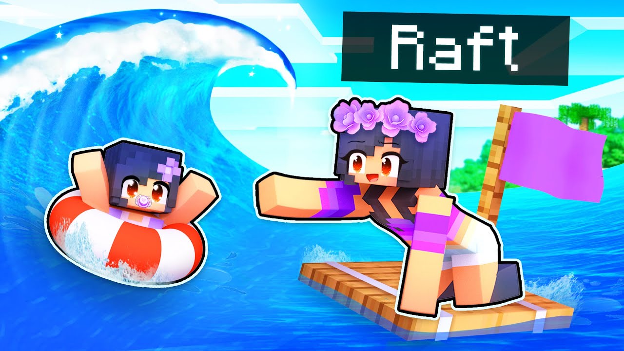 Teaching Baby To RIDE A TSUNAMI In Minecraft Raft! - YouTube
