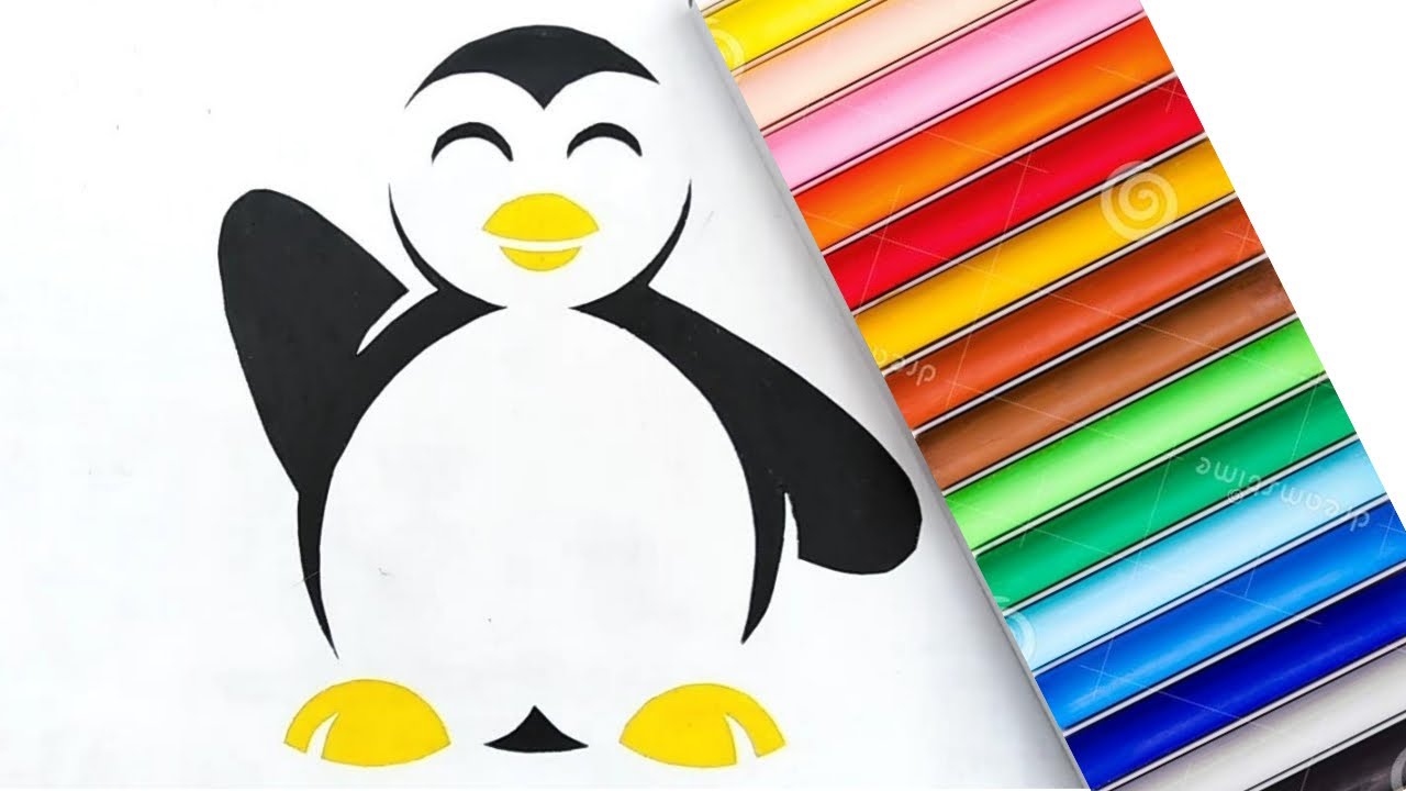 How To Draw Simple-Cute-Face-Penguin-Logo Using Oil Pastel - YouTube