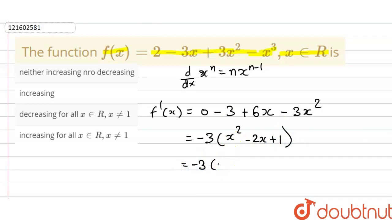 The Function f x 2 3x 3x 2 x 3 X In R Is YouTube