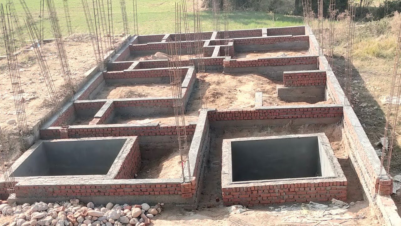 House construction part 3 | Foundation Plinth beam DPC Water tank ...
