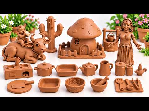 12 Cute Miniature Clay Kitchen Set Diy | How To Make Clay Kitchen Set Toys | Handmade Kitchen Set