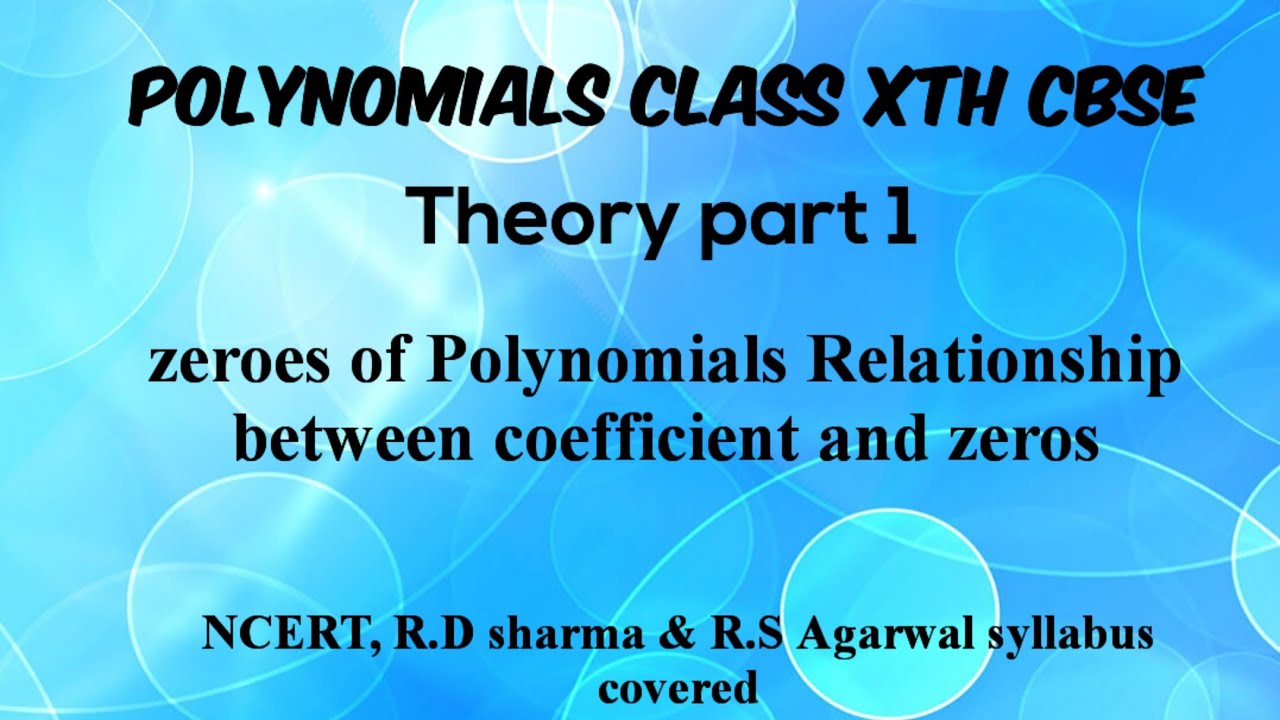 Polynomials class Xth CBSE NCERT RD sharma - YouTube