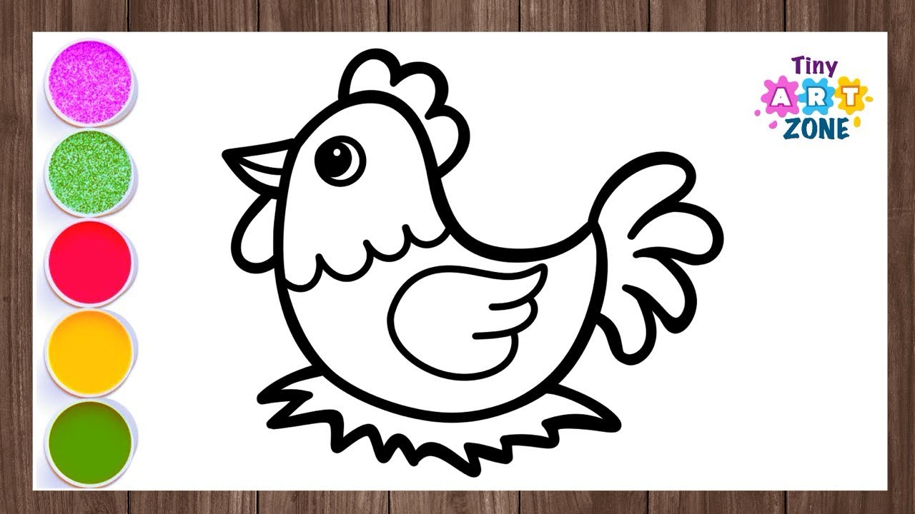Easy Hen Drawing Tutorial For Kids | Learn To Draw And Color A Hen ...
