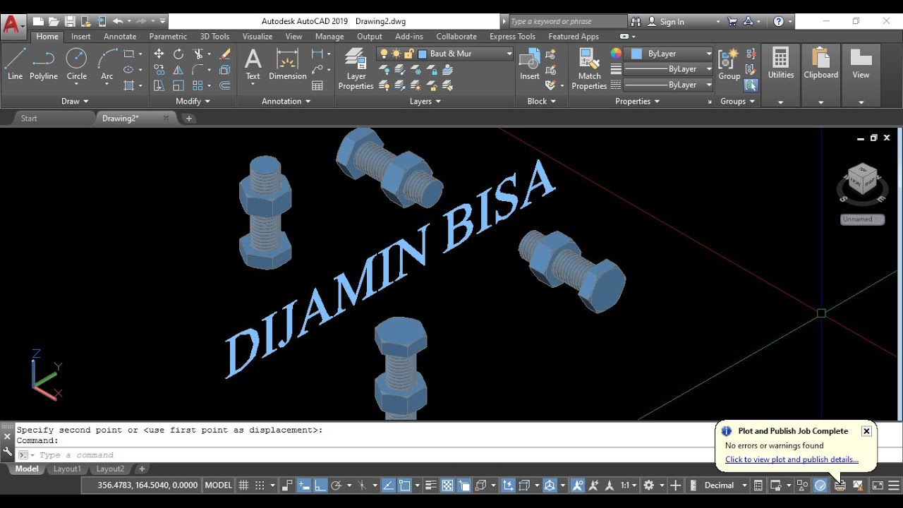 Tutorial Membuat Baut & Mur - 3D Autocad - YouTube