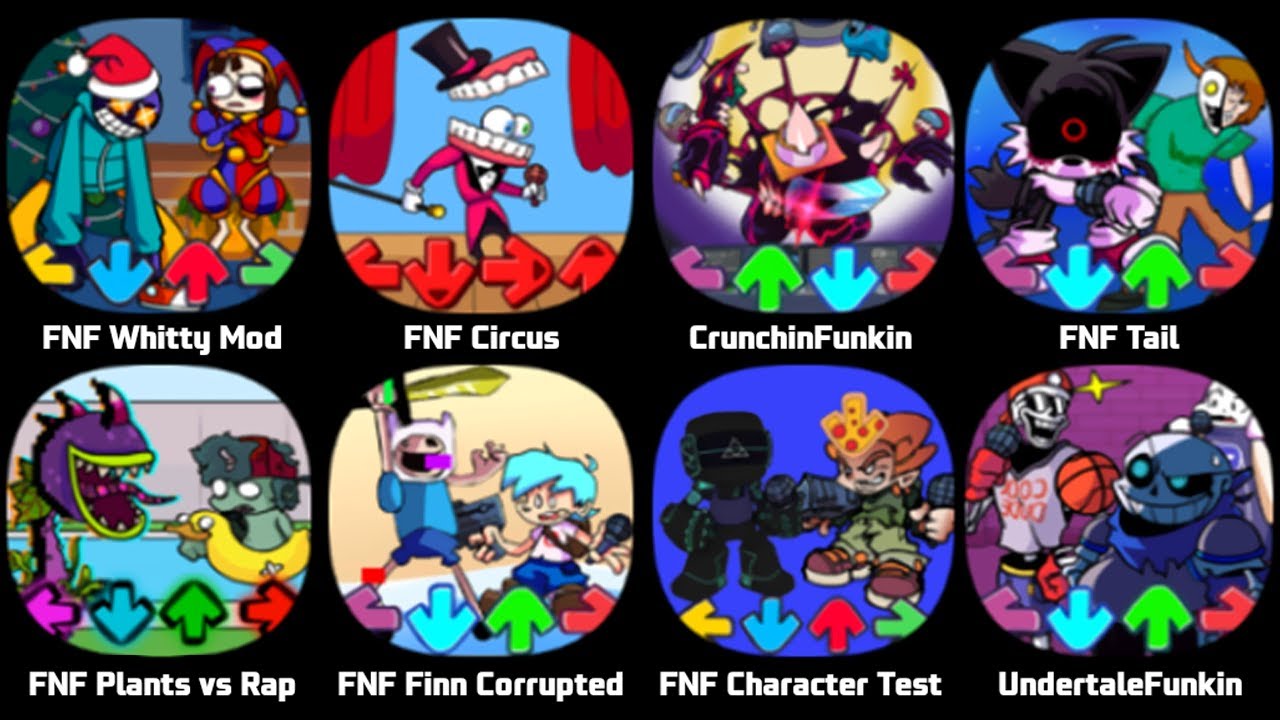 FNF Pomni, FNF Xmas, FNF Impostor V4, FNF Tail, FNF Finn Corruped, FNF ...