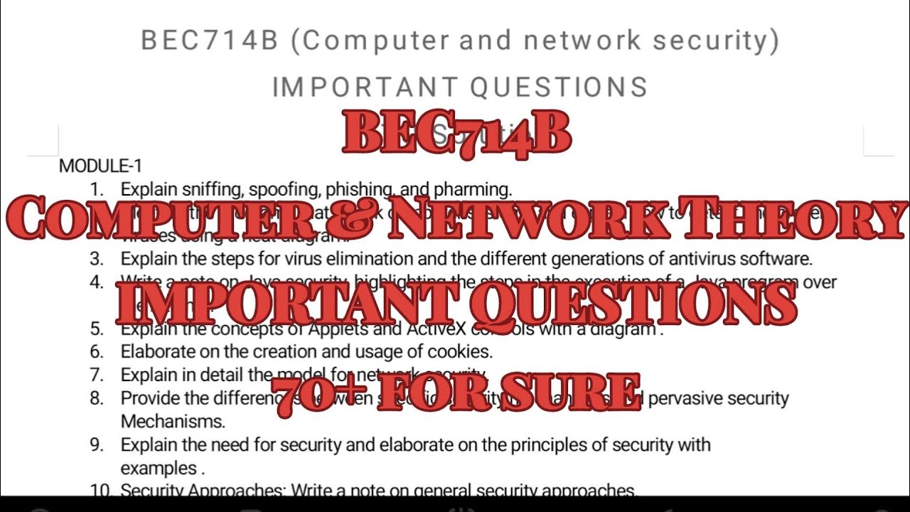 Computer and Network Theory, Super important questions, BEC714B, 22 ...