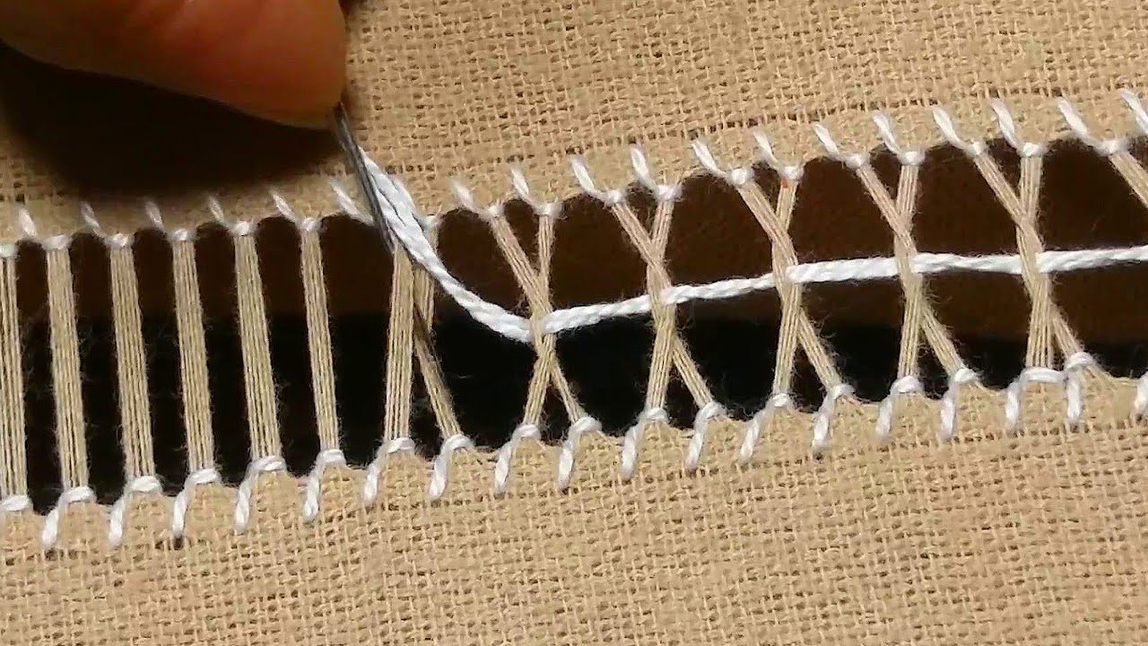 Drawn Thread Embroidery: Interlaced Hem Stitch | Easy Tarkashi Design ...