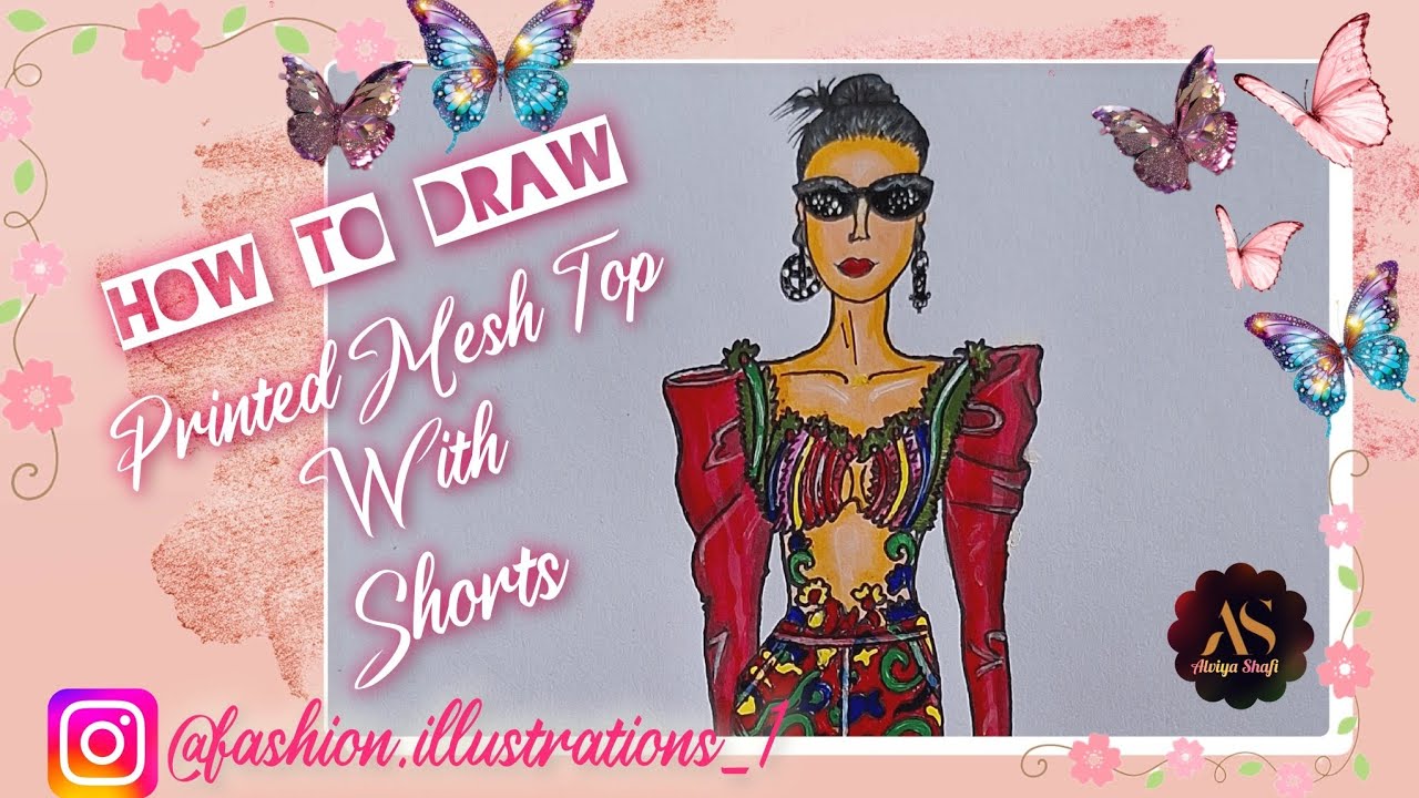 How to draw a Printed Mesh Top With Shorts ️| Easiest way to draw a beautiful dress 🖌| 👗 - YouTube