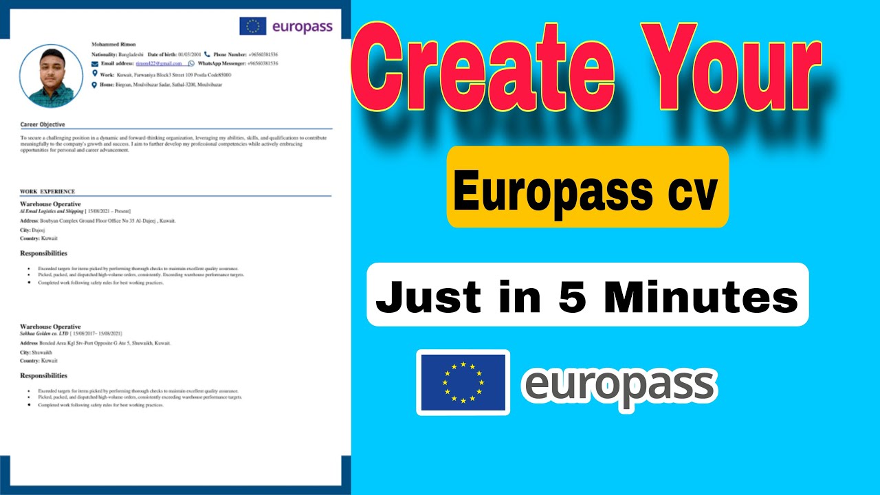 Create your Europass cv | Make Resume for Europe | Europass resume ...
