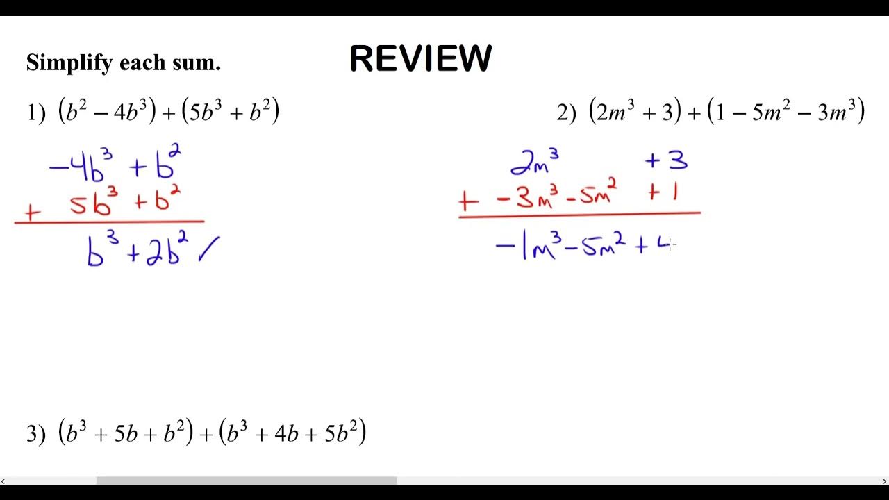Algebra Quiz Review - Adding and Subtracting Polynomials - YouTube
