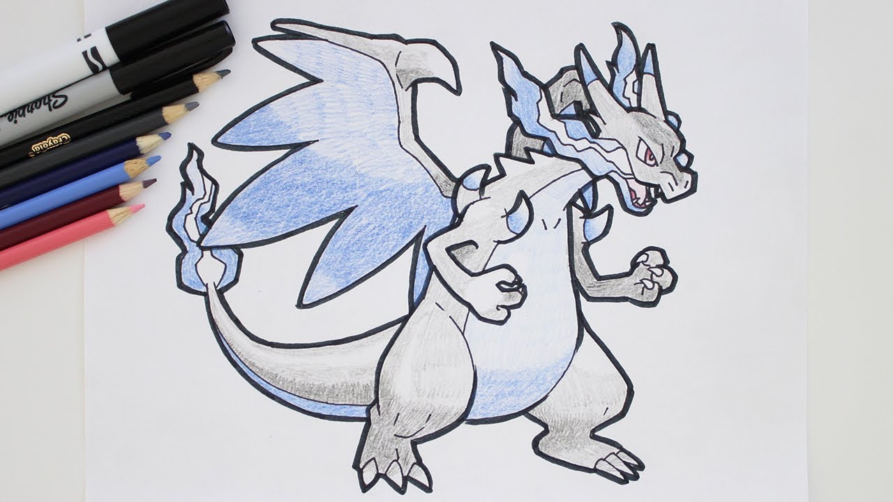 How To Draw Mega Charizard X With Pencil