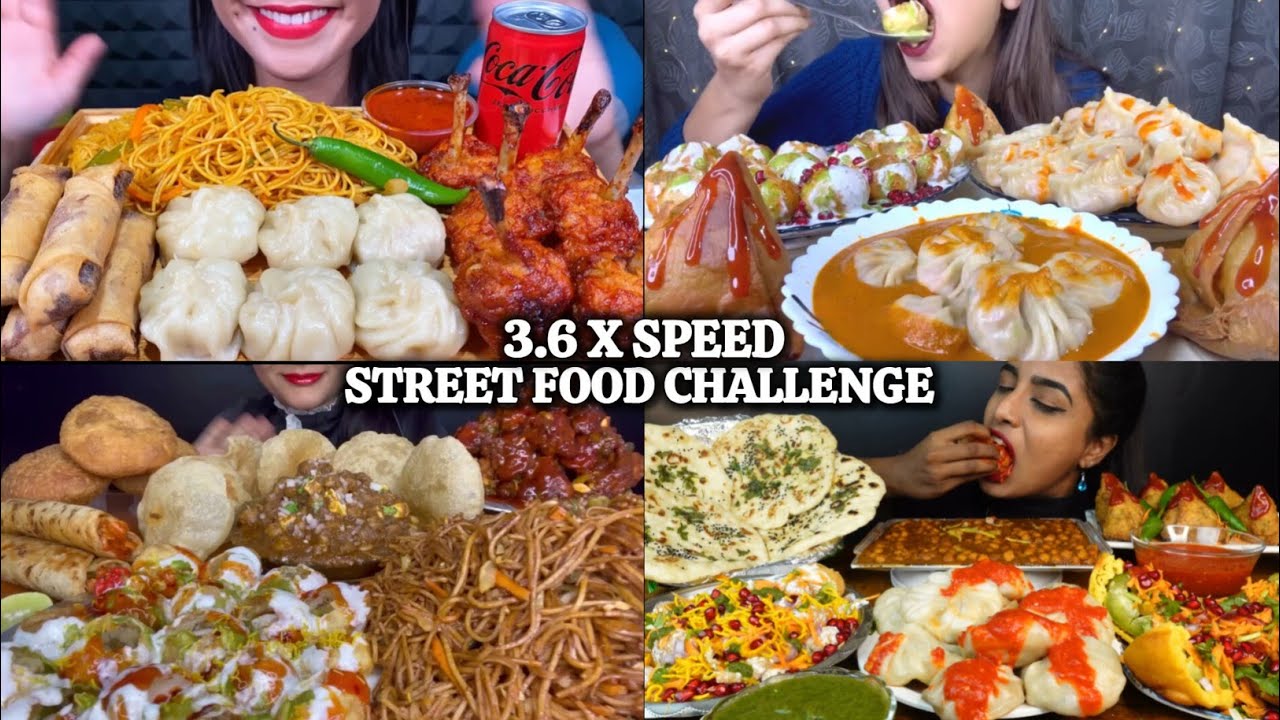 ASMR: Eating Street food eating challenge 😍🤤momo, noodles, samosa, dahi ...