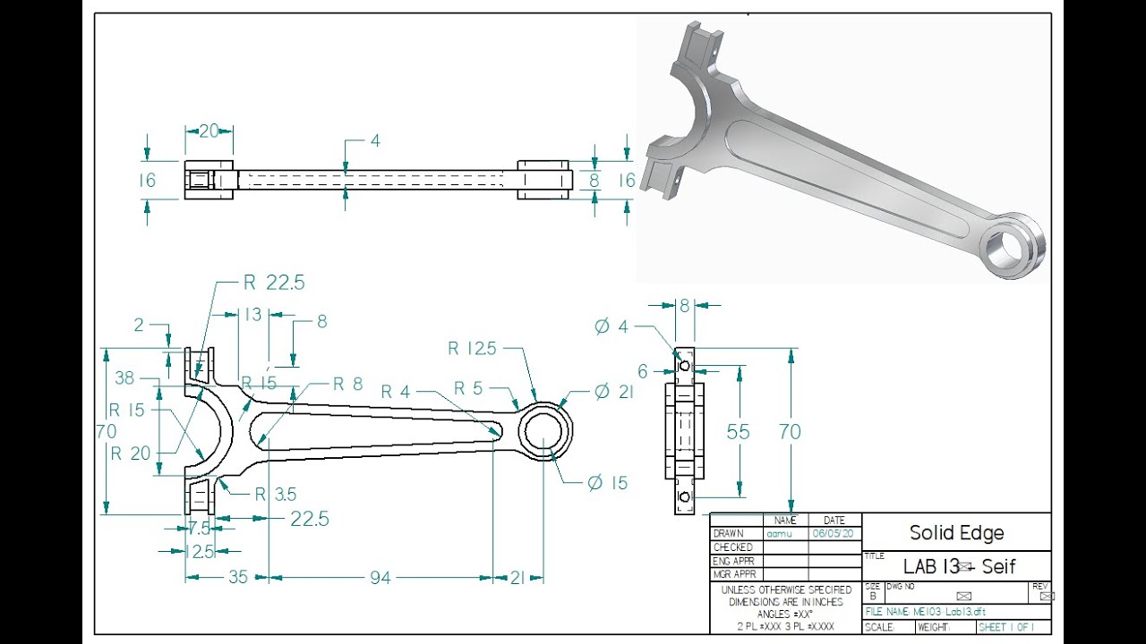 Learning Solid Edge - Lab 13 (Connecting Rod) - YouTube