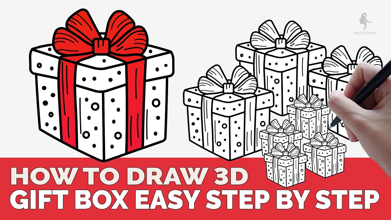 HOW TO DRAW 3D GIFT BOX EASY - YouTube